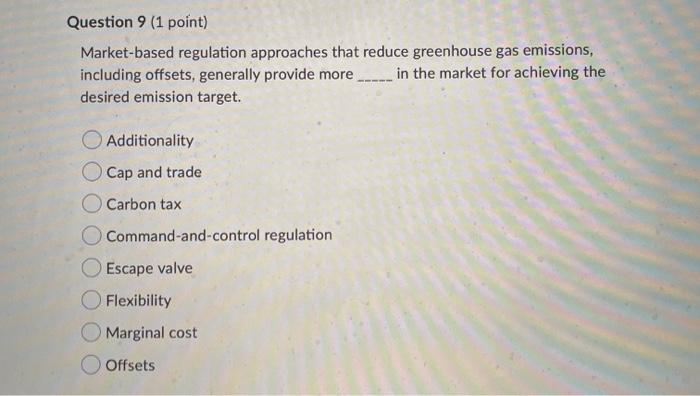 Solved Question 9 (1 point) Market-based regulation | Chegg.com