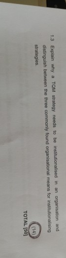 Solved 1.3 Explain why a TOM strategy needs to be | Chegg.com