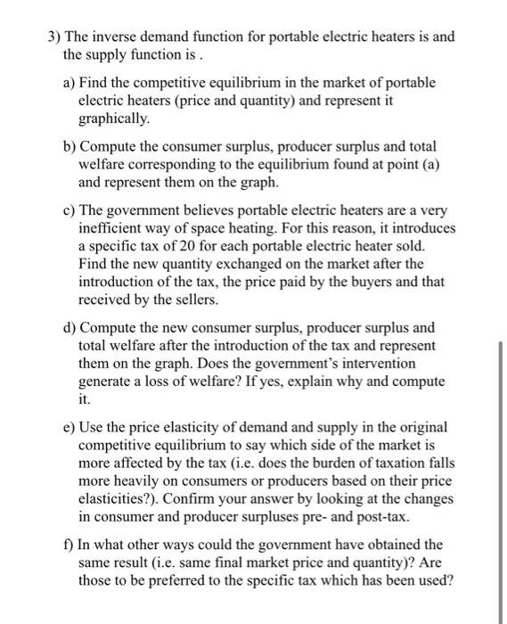 Solved 3) The inverse demand function for portable electric | Chegg.com