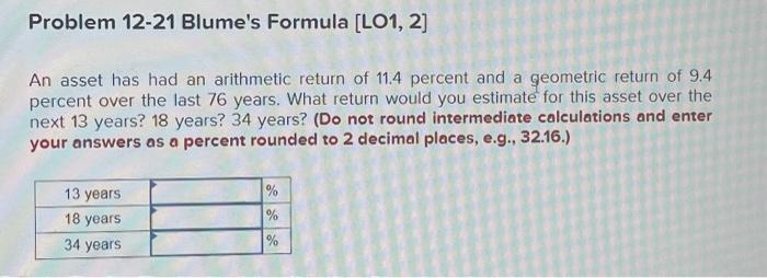 Solved An asset has had an arithmetic return of 11.4 percent | Chegg.com