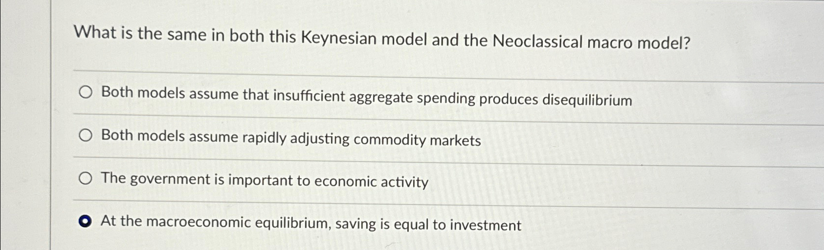 Solved What is the same in both this Keynesian model and the | Chegg.com