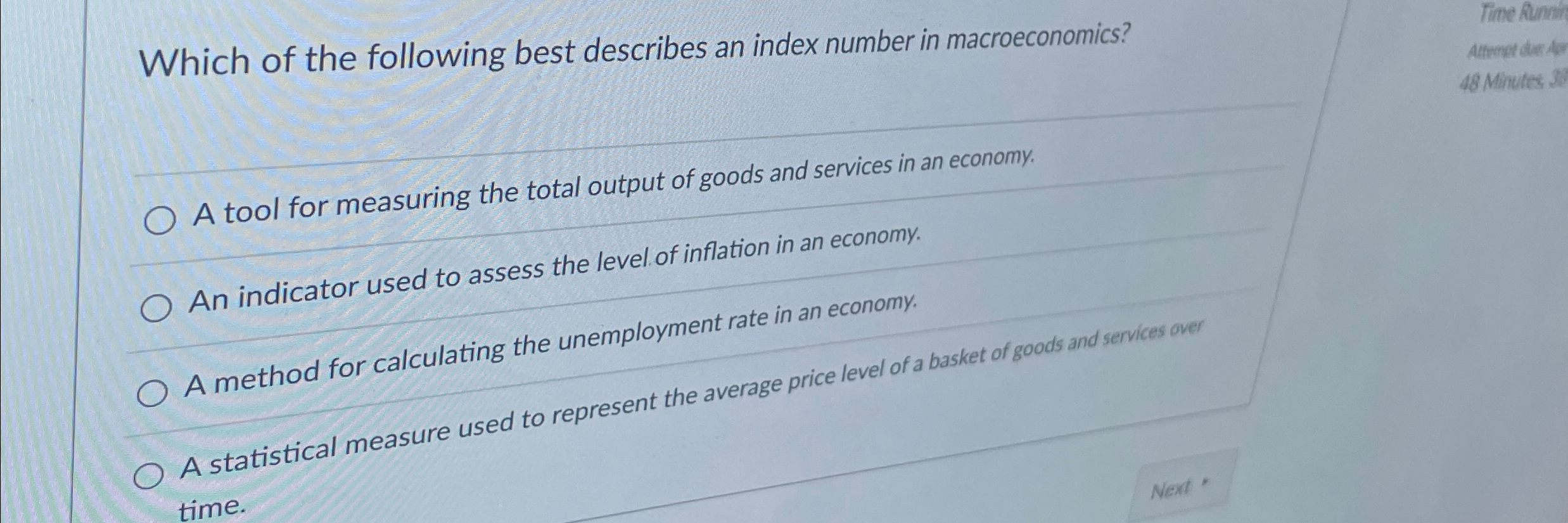 Solved Which of the following best describes an index number | Chegg.com