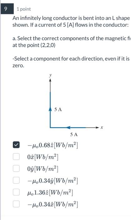 Solved 1 point An infinitely long conductor is bent into an | Chegg.com