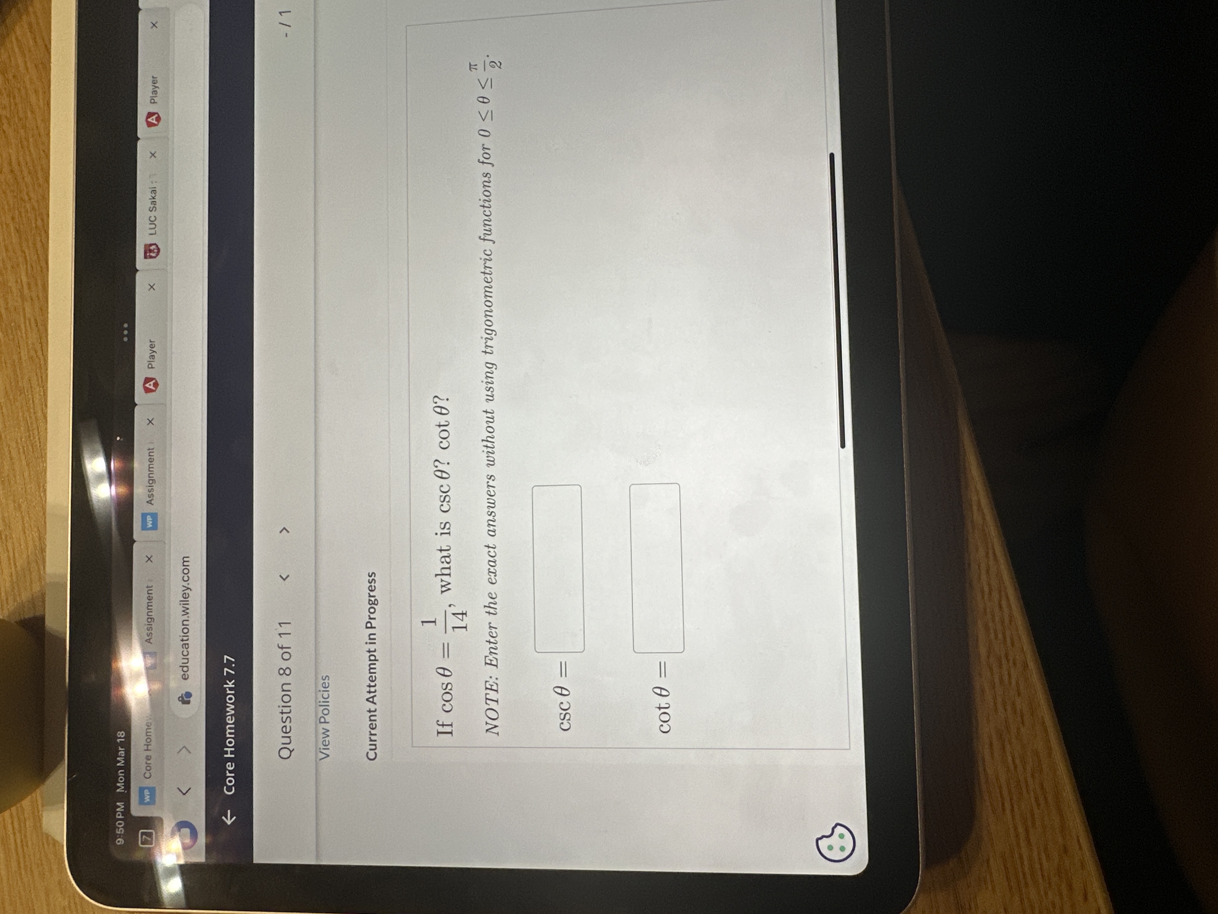 Solved Current Attempt in ProgressIf cosθ=114, ﻿what is | Chegg.com