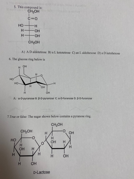 Solved 5. This compound is: CH2OH с=0 HOH — ОН -он CH2OH A) | Chegg.com