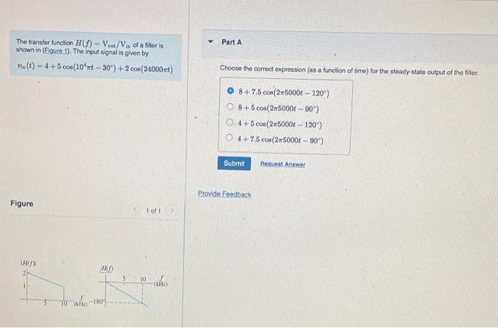 Solved The transfer function H(f)=Vout /Vis of a filter is | Chegg.com