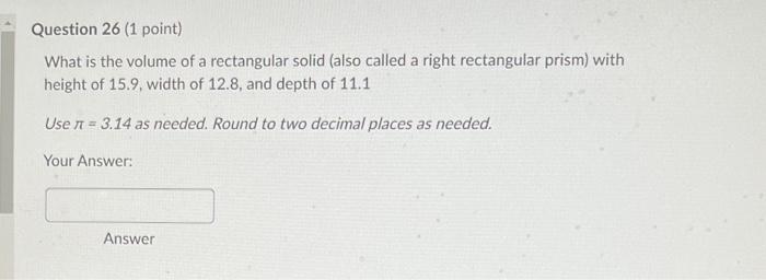 Solved What is the volume of a rectangular solid (also | Chegg.com