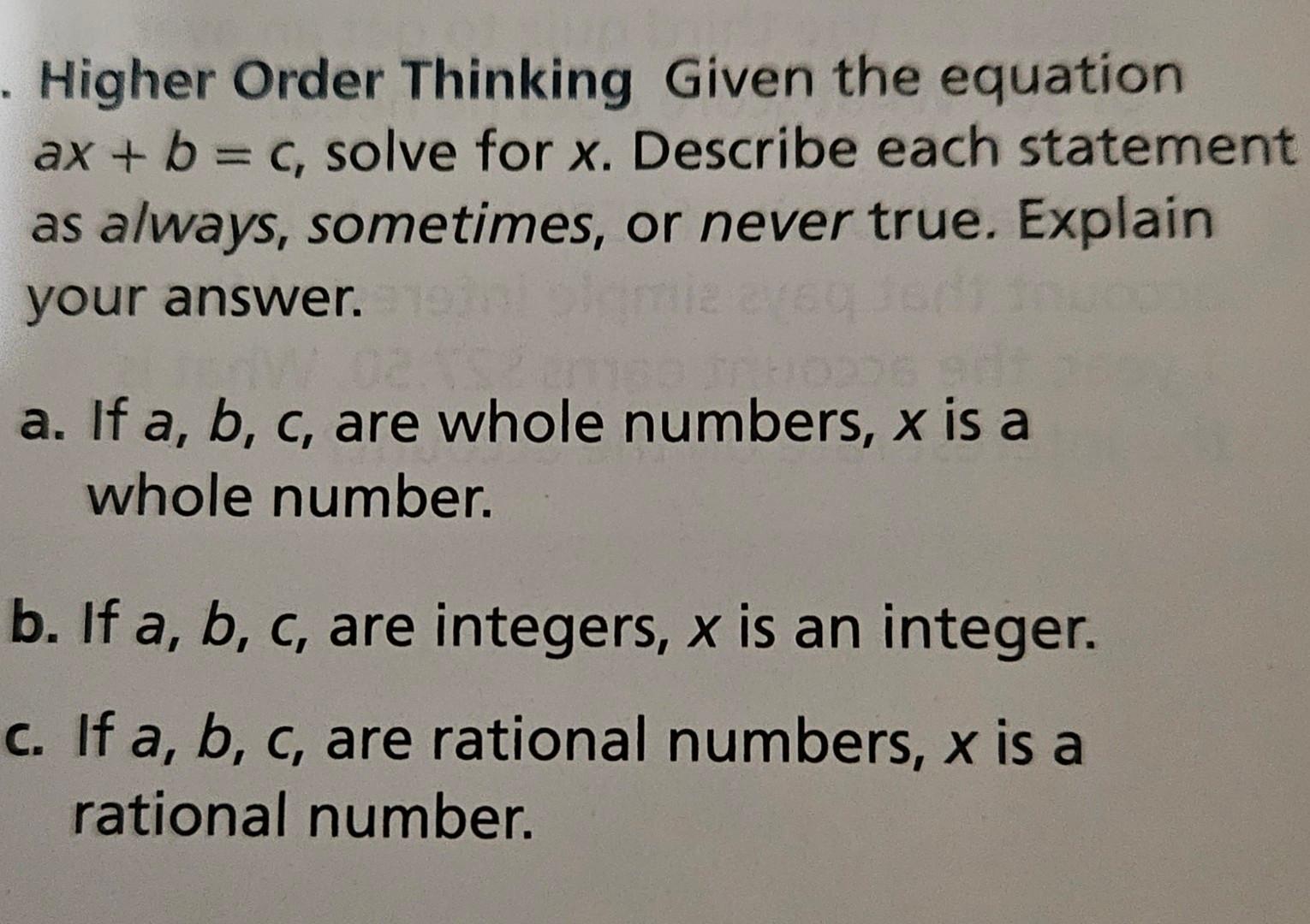 Solved Higher Order Thinking Given The Equation Ax B C