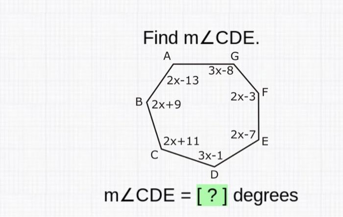 Solved Find m∠CDE. m∠CDE=[?] degrees | Chegg.com