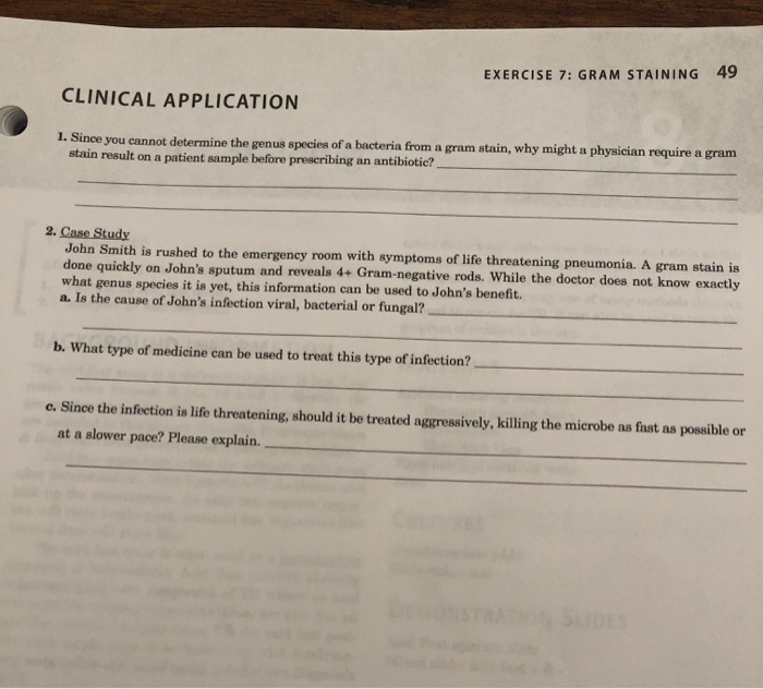 Solved EXERCISE 7: GRAM STAINING 49 CLINICAL APPLICATION 1. | Chegg.com