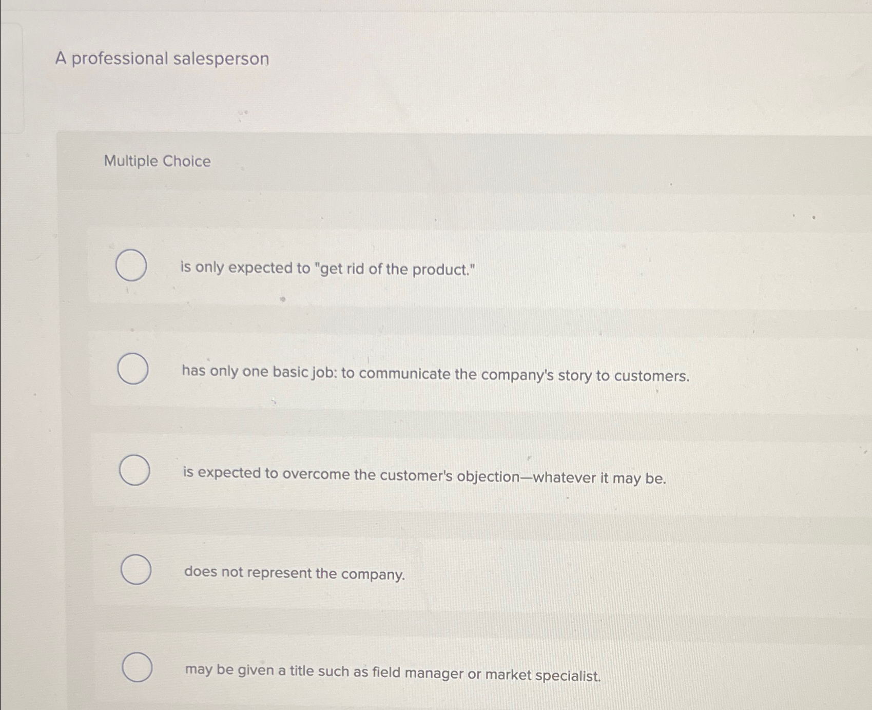 Solved A professional salespersonMultiple Choiceis only | Chegg.com