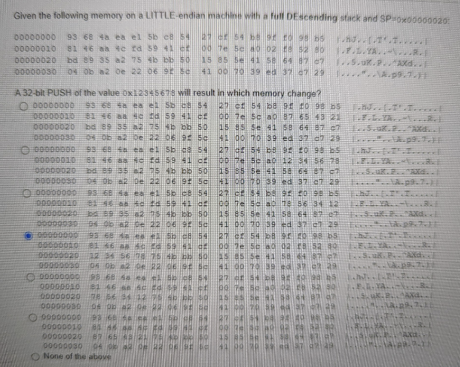 Solved Given the following memory on a BIG-endian machine | Chegg.com