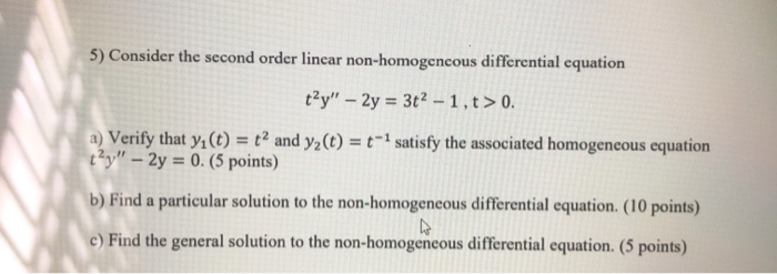 Solved 5) Consider the second order linear non-homogeneous | Chegg.com