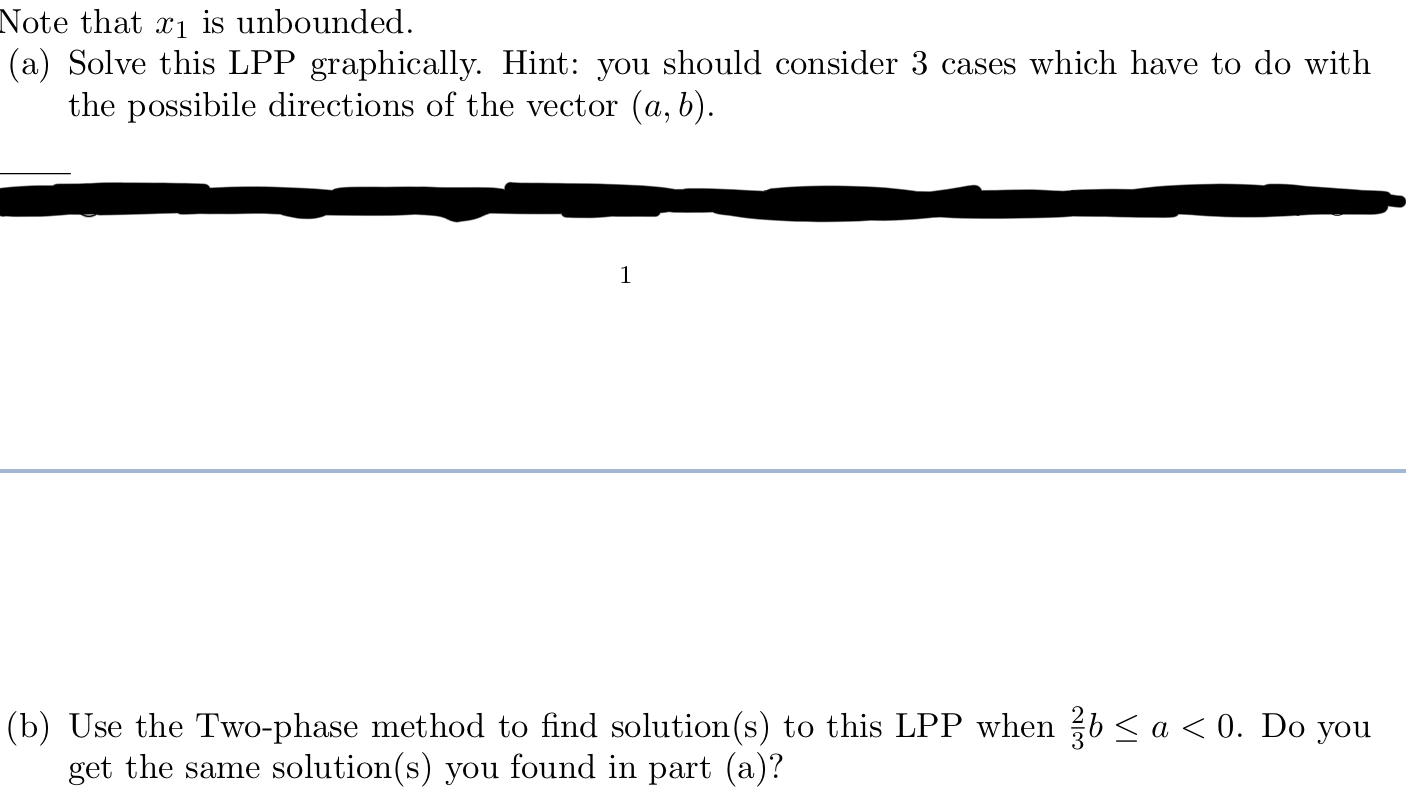 Note that x1 ﻿is unbounded.(a) ﻿Solve this LPP | Chegg.com