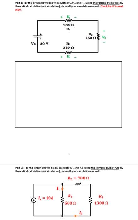 Solved Part 1: For the dircuit shown below calculate (V1,V2 | Chegg.com