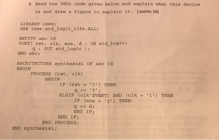 Solved 3 Read The Vhdl Code Given Below And Explain What 