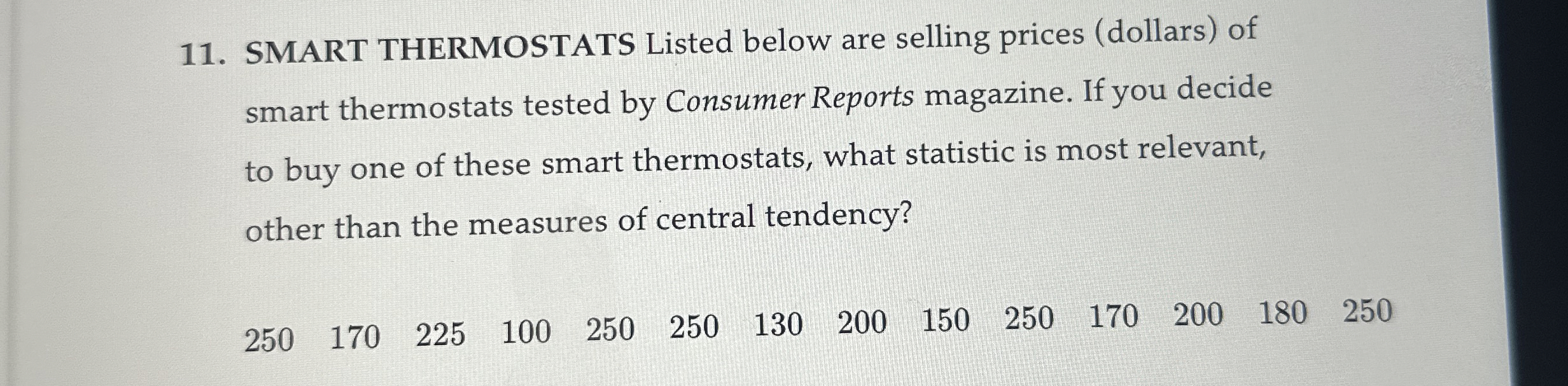 Solved SMART THERMOSTATS Listed below are selling prices | Chegg.com
