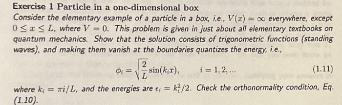 Solved box Exercise 1 Particle in a one-dimensional Consider | Chegg.com