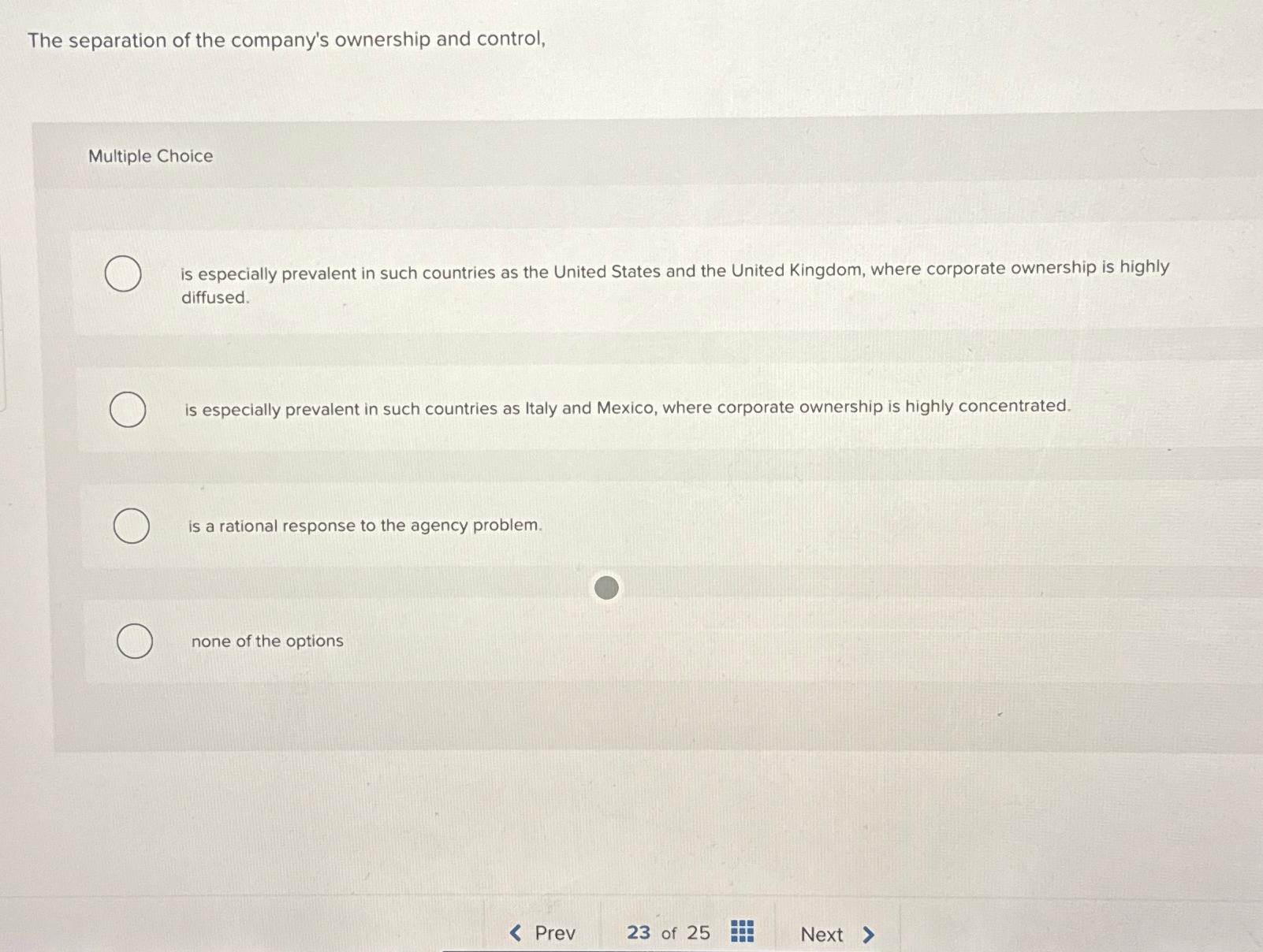 Solved The separation of the company's ownership and | Chegg.com