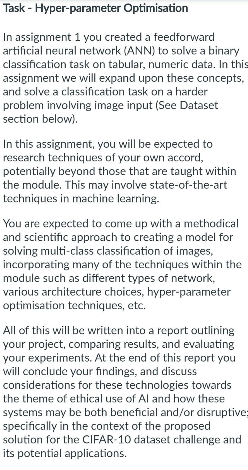Task - Hyper-parameter Optimisation In assignment 1 | Chegg.com