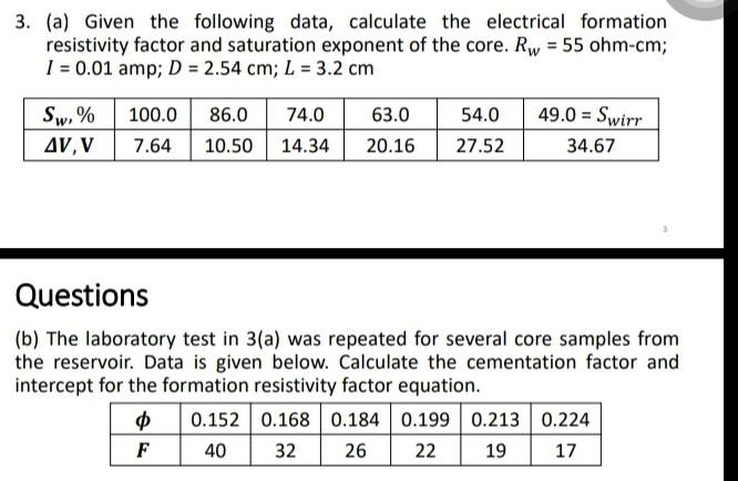 Solved 3. (a) Given the following data, calculate the | Chegg.com