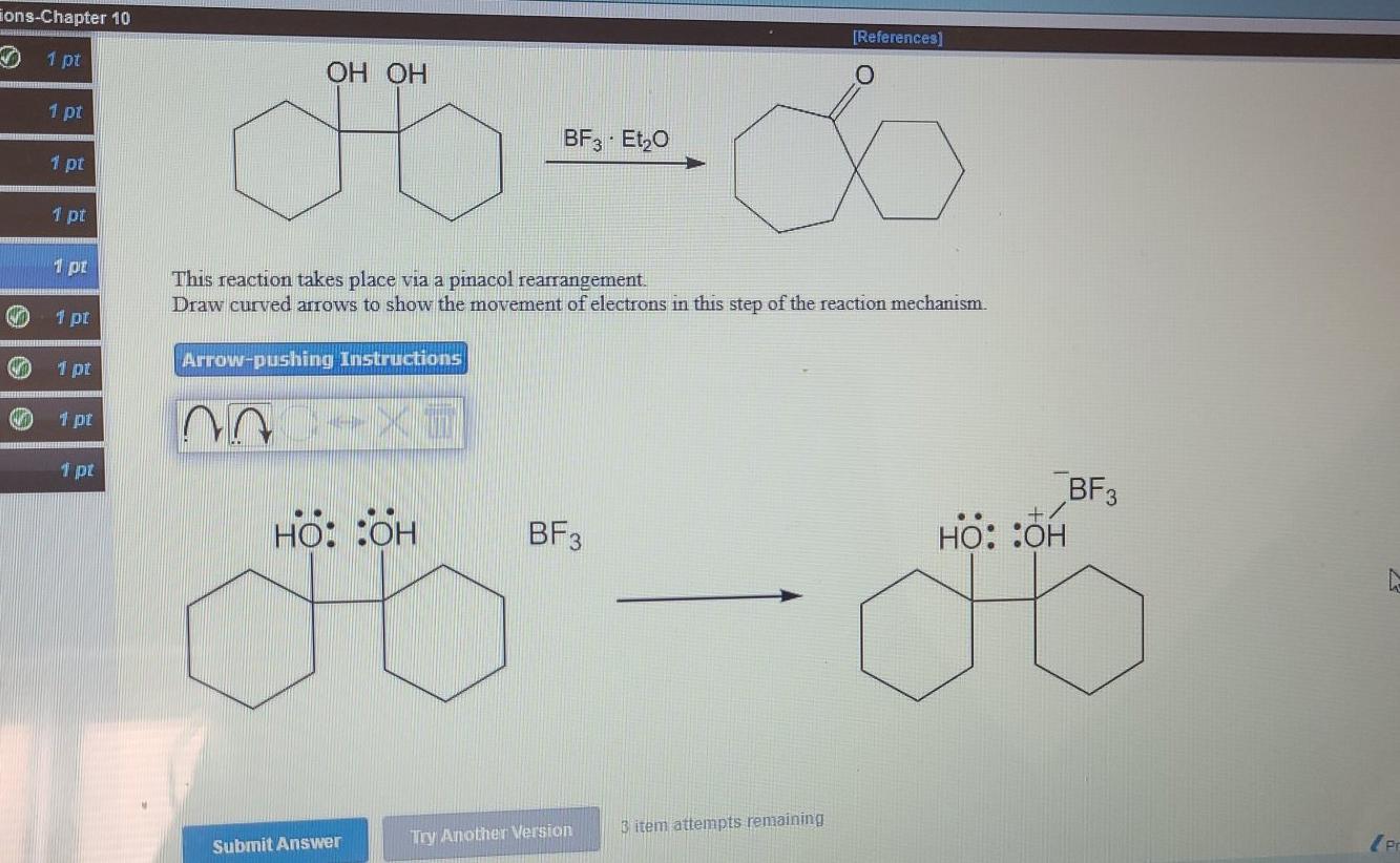 Solved Tons-Chapter 10 [References] 1 pt OH OH 0 1 pt BF3 · | Chegg.com