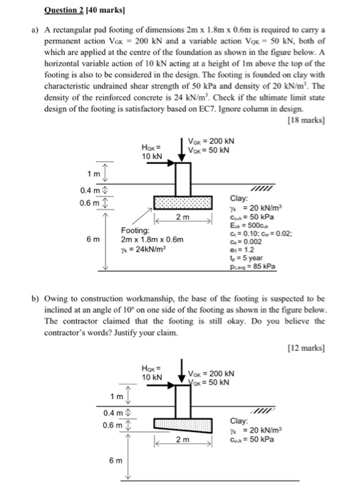 Question 2 [40 marks a) A rectangular pad footing of | Chegg.com