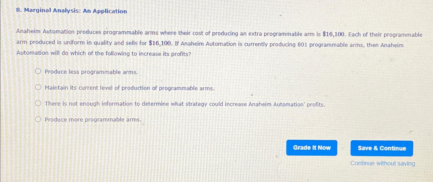 Solved Marginal Analysis: An ApplicationAnaheim Automation | Chegg.com