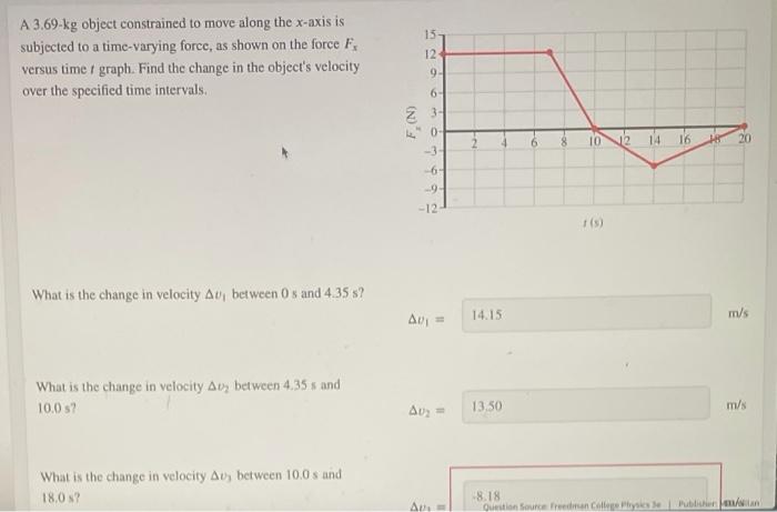 Solved A 3.69 kg object constrained to move along the x-axis | Chegg.com