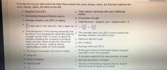 Solved From the list on your right select the letter that | Chegg.com