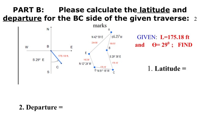 Solved PART B: Please calculate the latitude and departure | Chegg.com