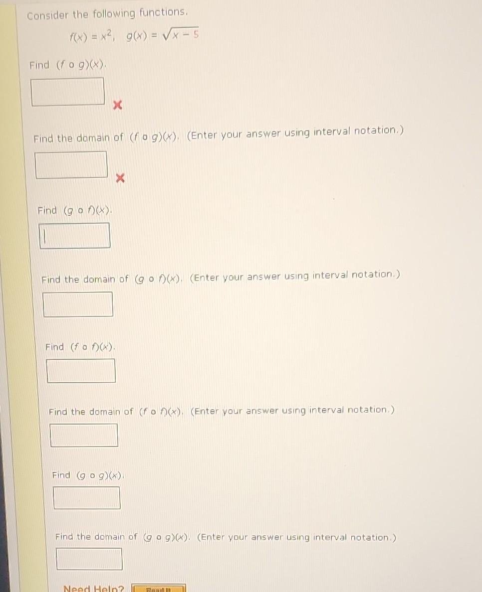 Solved Consider the following functions. f(x)=x2,g(x)=x−5 | Chegg.com