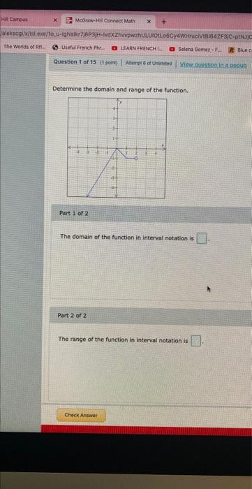 Solved Determine the domain and range of the function. Part | Chegg.com