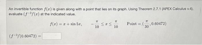 Solved An invertible function f(x) is given along with a | Chegg.com