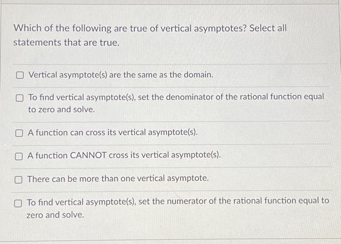 Solved Select the correct vertical asymptote(s) and domain | Chegg.com