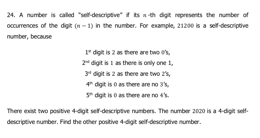 Solved A number is called "self-descriptive" if its n-th | Chegg.com