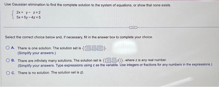 Solved \\[ \\left\\{\\begin{array}{l} 2 x+y-z=2 \\\\ 5 x+5 | Chegg.com