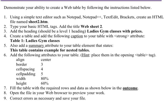 Solved Demonstrate your ability to create a Web table by | Chegg.com