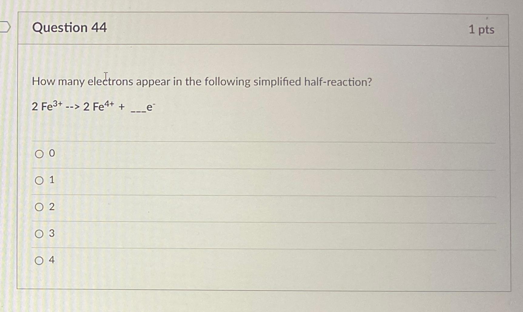 Solved Question 441 ﻿ptsHow many electrons appear in the | Chegg.com