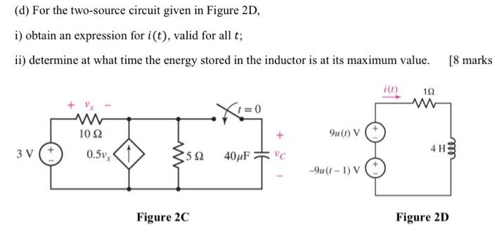 Solved (d) For the two-source circuit given in Figure 2D, i) | Chegg.com