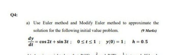 Solved Q4: a) Use Euler method and Modify Euler method to | Chegg.com Solved Q4: a) Use Euler method and Modify Euler method to | Chegg.com