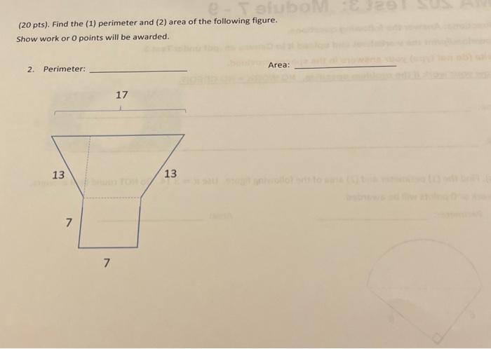 Solved (20 pts). Find the (1) perimeter and (2) area of the | Chegg.com