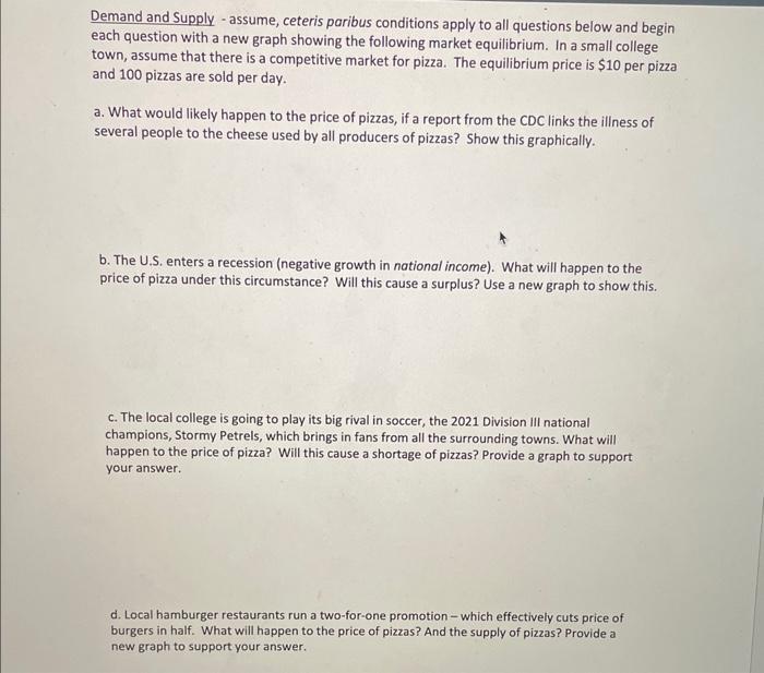 Solved Demand and Supply - assume, ceteris paribus | Chegg.com