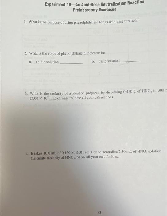 Solved Experiment 10-An Acid-Base Neutralization Reaction | Chegg.com
