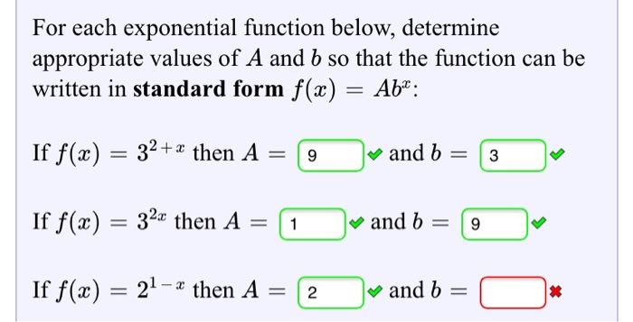 Solved For each exponential function below, determine | Chegg.com
