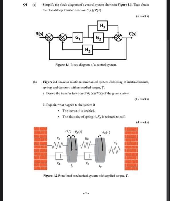 Solved QI (a) Simplify the block diagram of a control system | Chegg.com