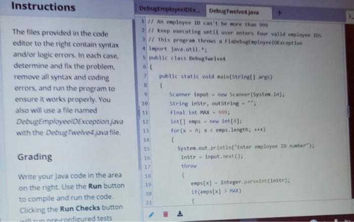 Solved Instructions 3 Debug Employeeldex... DebugTwelve java | Chegg.com