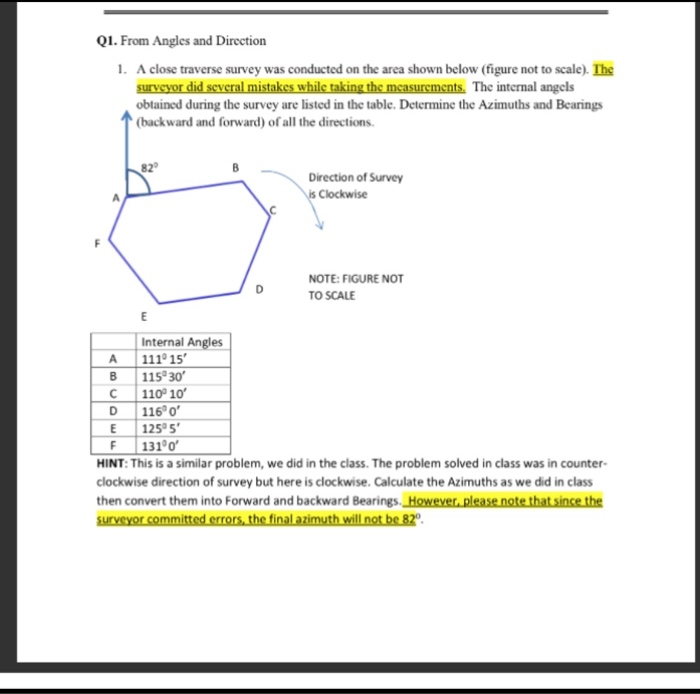 Solved Q1. From Angles and Direction 1. A close traverse | Chegg.com