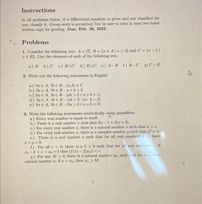 Solved Instructions In all problems below, if a differential | Chegg.com