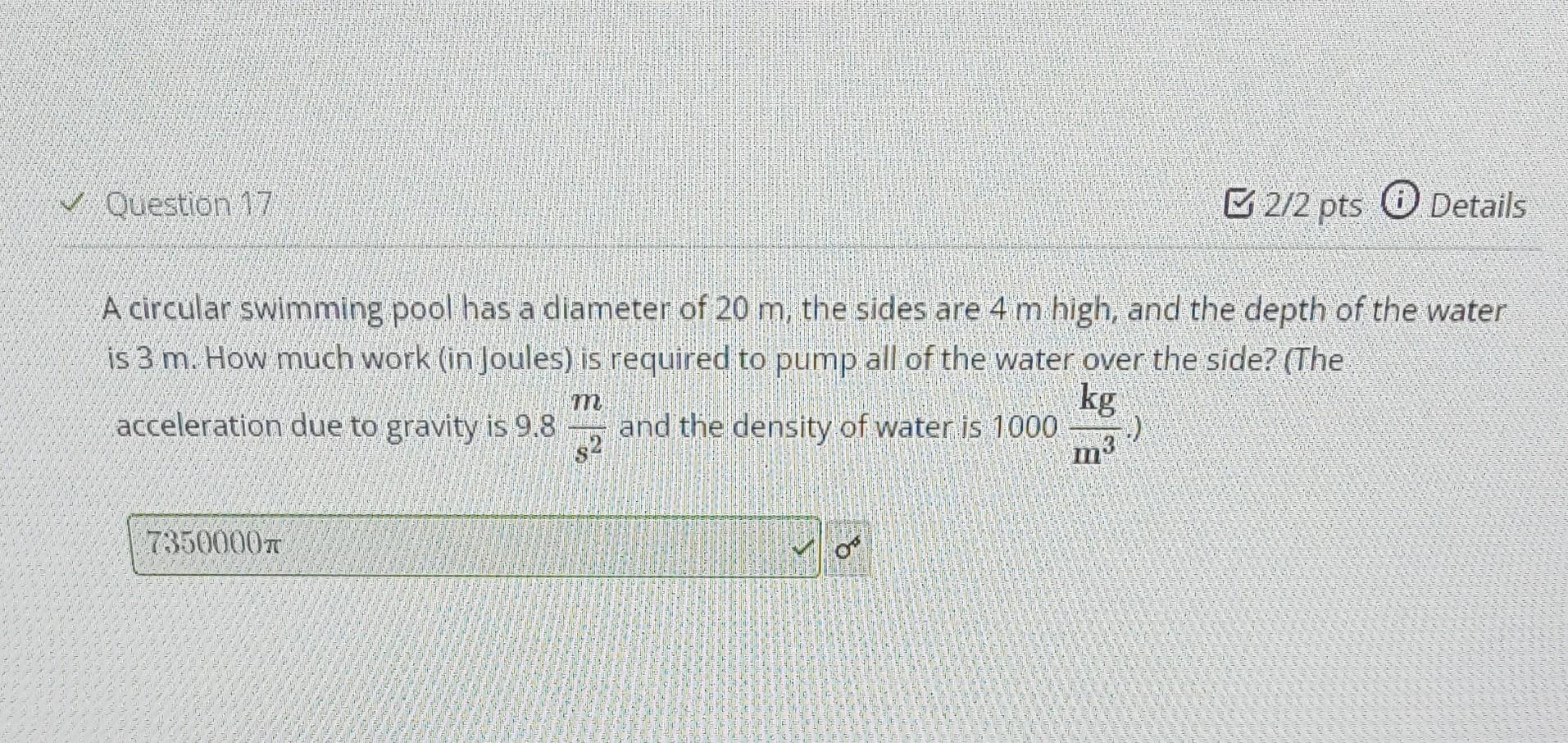 Solved A circular swimming pool has a diameter of 20 m, the | Chegg.com